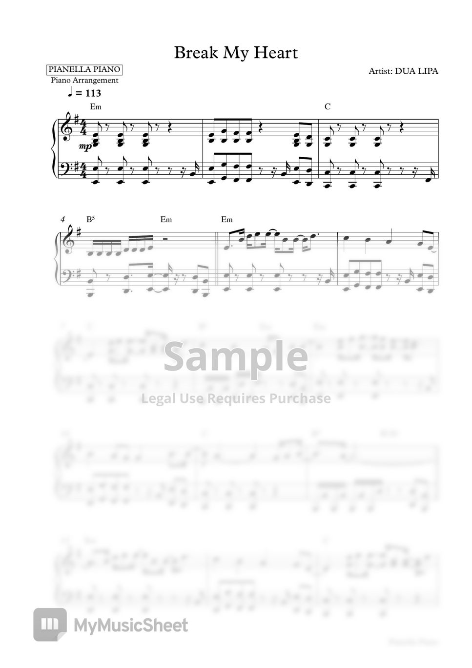 Dua Lipa Break My Heart Piano Sheet Nuty By Pianella Piano