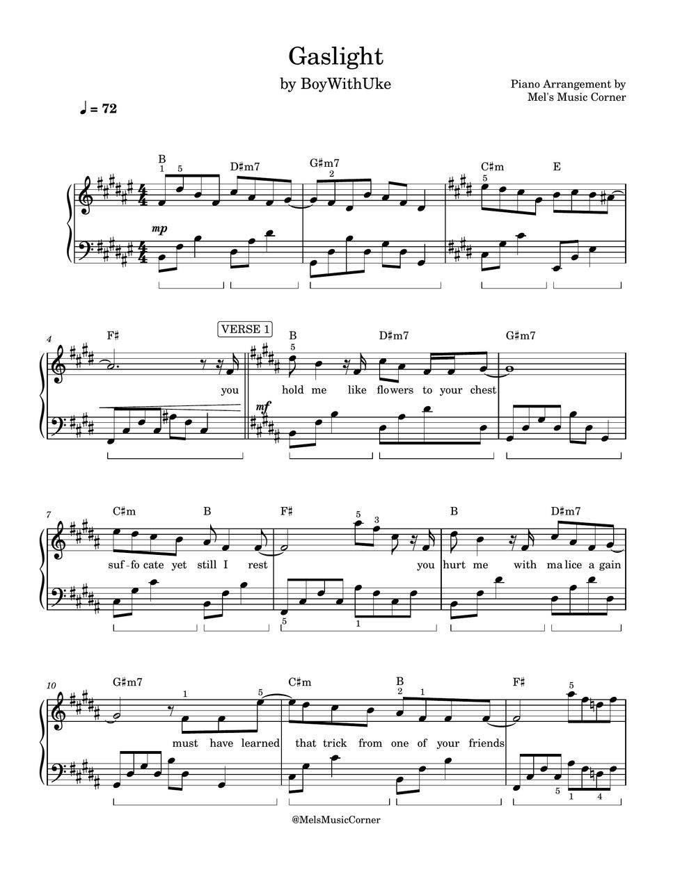 BoyWithUke - Gaslight (piano sheet music) Sheet Music by Mel's Music Corner