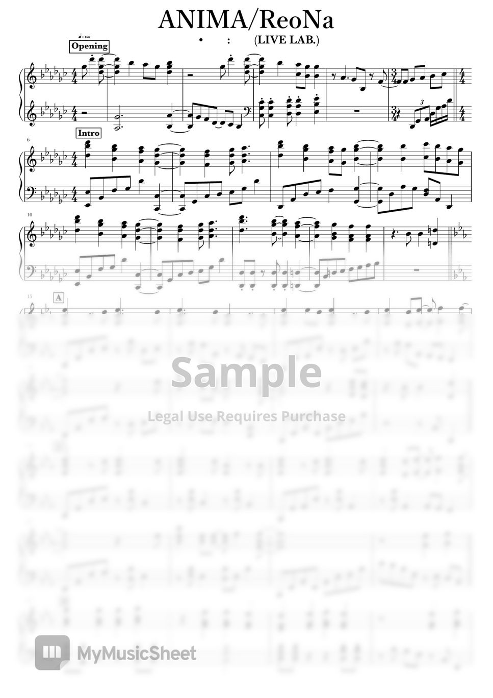 ReoNa - ANIMA Sheet Music by Eri Nagayama