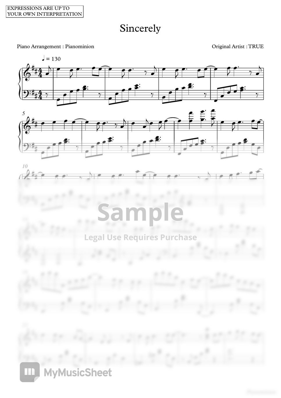 TRUE - Sincerely (紫罗兰永恒花园OP) Sheet Music by Pianominion