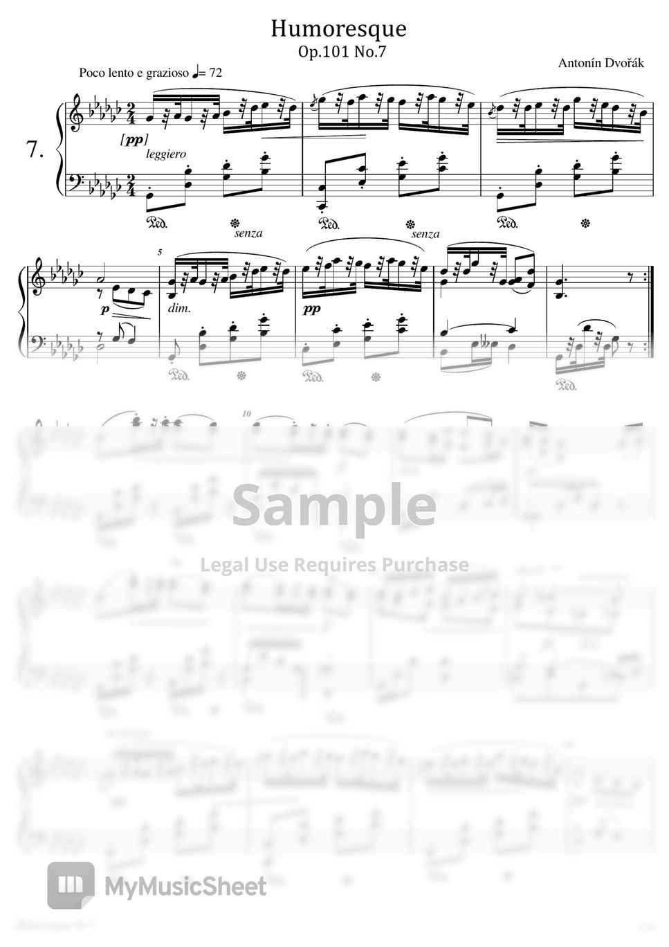 Antonín Dvořák - Humoresque Op.101 No.7 (For Piano Solo) 樂譜 by poon