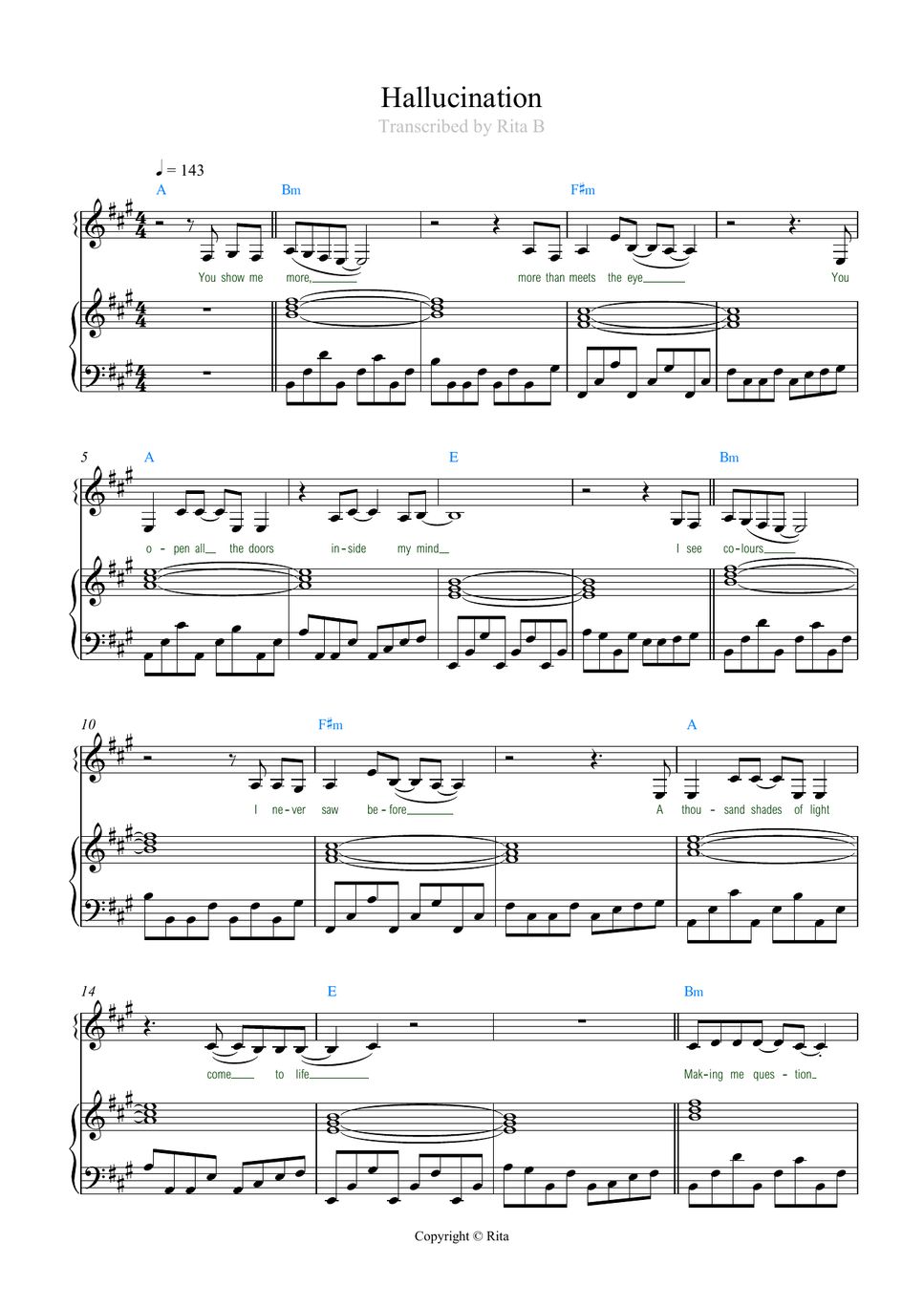 Sissal - Hallucination (2 files: duet+solo) Sheet Music by Rita B