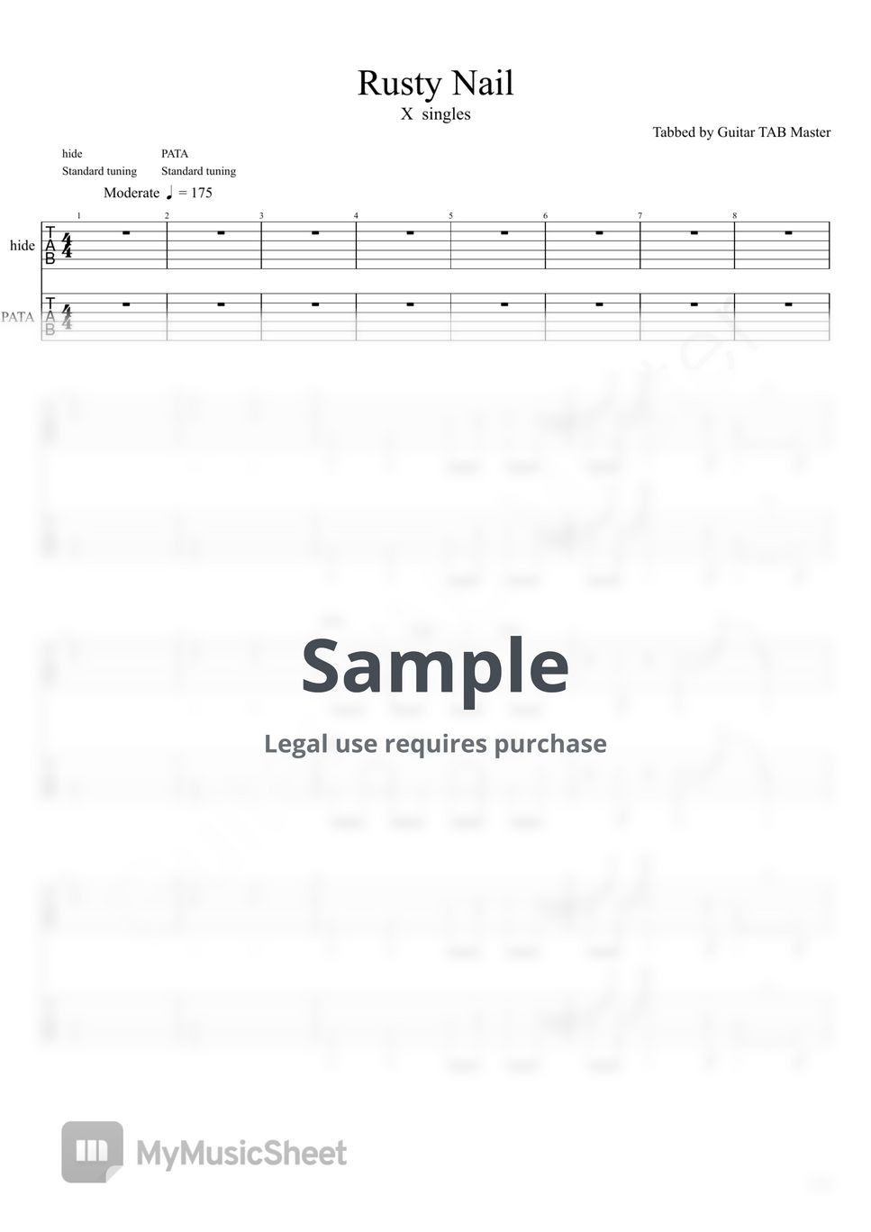 X japan - Rusty nail Partitur by Guitar TAB Master