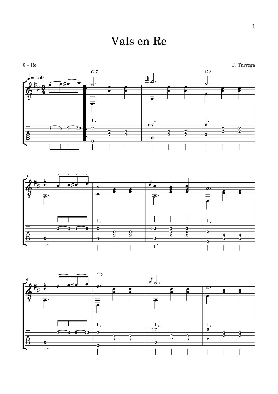 Francisco Tárrega - Vals en Re Tab + 1staff by LemonTree