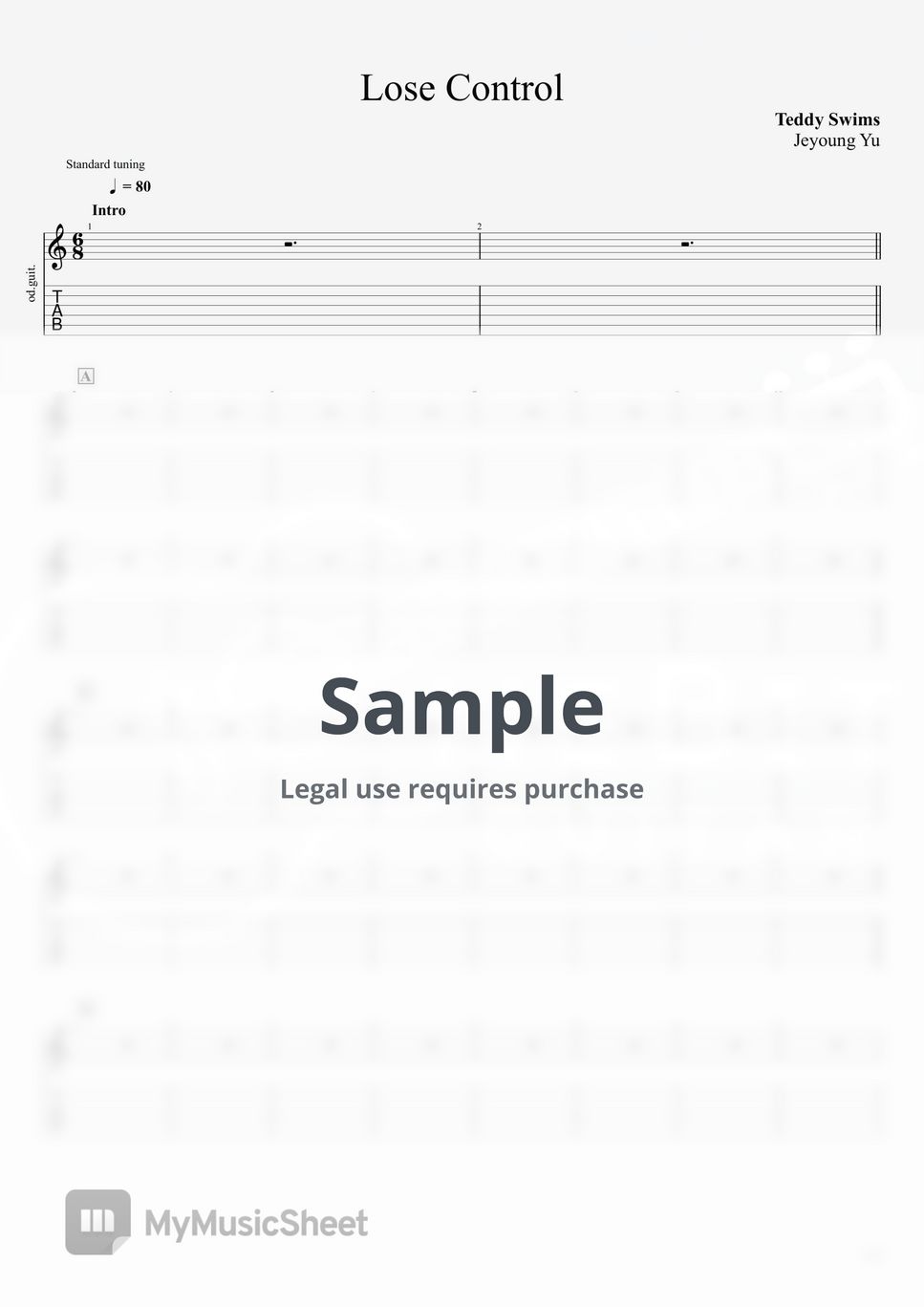 Teddy Swims - (Full ver)Lose Control (guitar cover) Tab + 1staff by ...