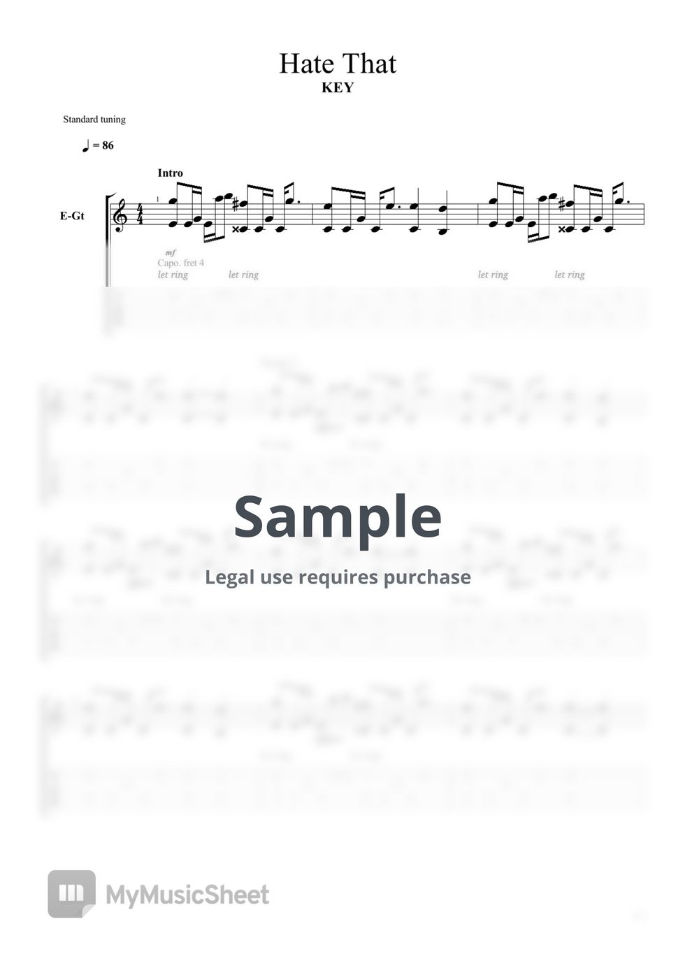 KEY - Hate That 타브+단선 악보 by fm.wav