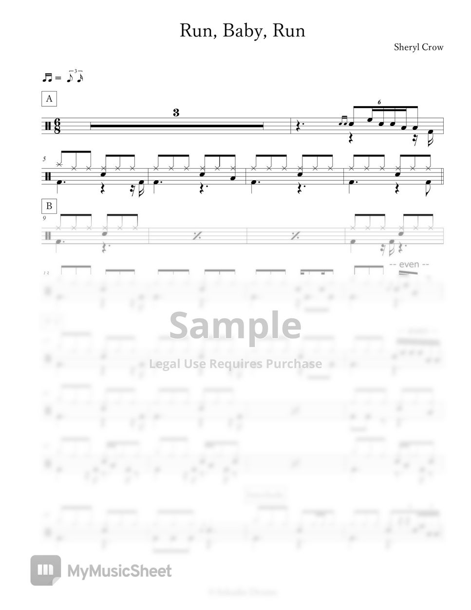 Sheryl Crow - Run, Baby, Run Bản nhạc by Arkadia Drums