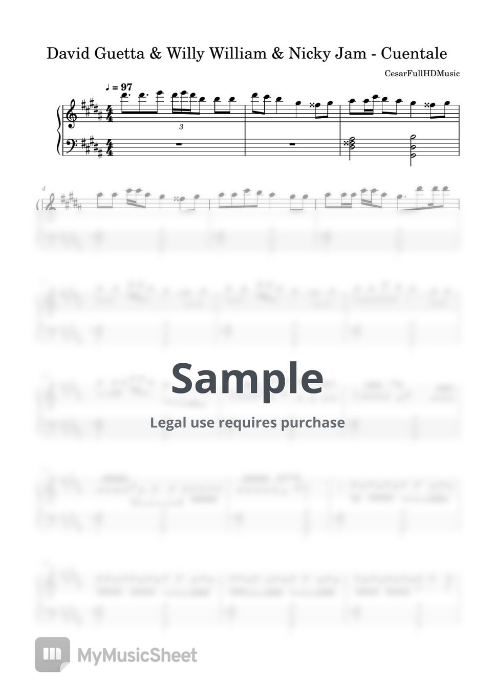 David Guetta & Willy William & Nicky Jam - Cuentale Sheet Music