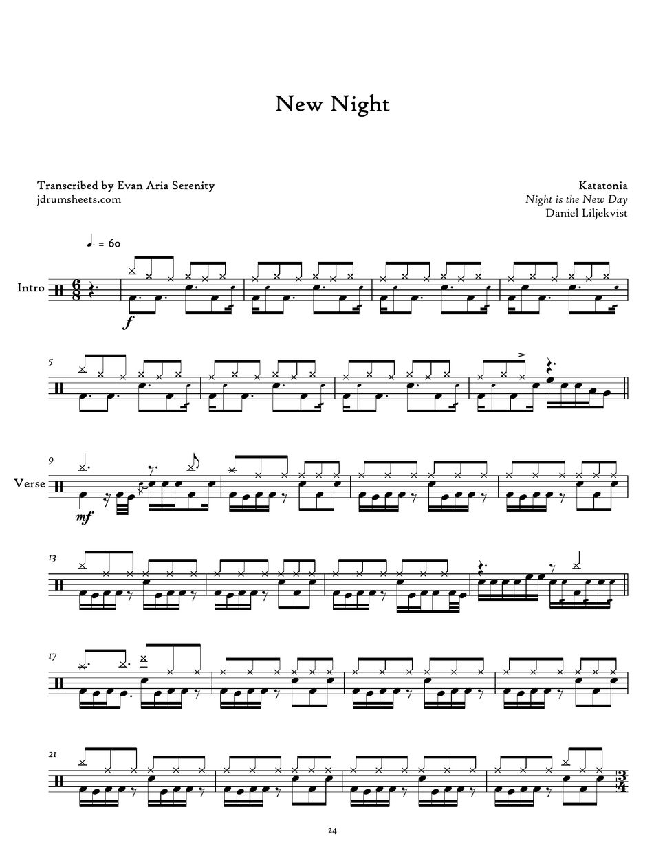 Katatonia - New Night Hoja by Jaslow Drum Sheets