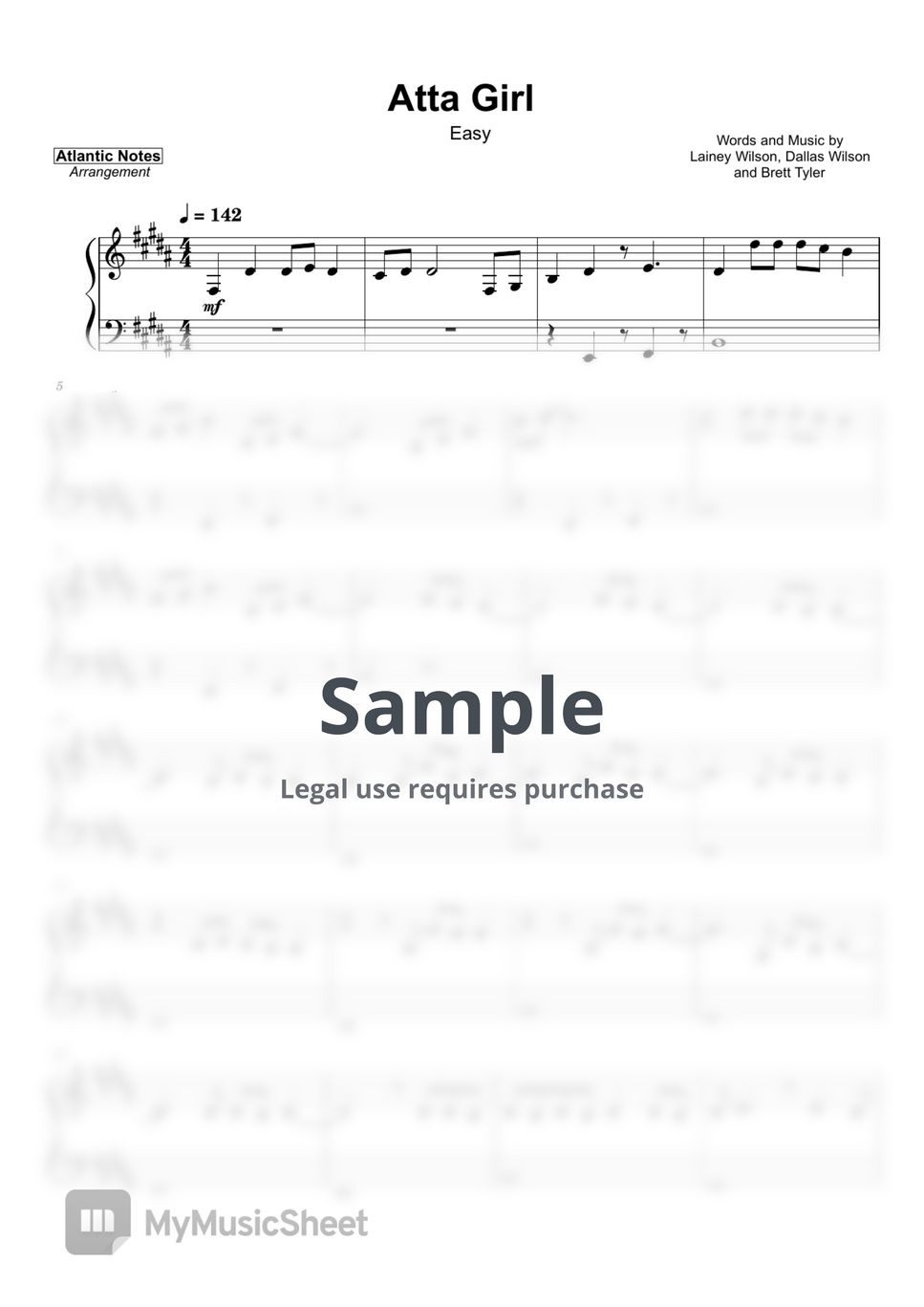 Lainey Wilson - Atta Girl Partitura by Atlantic Notes