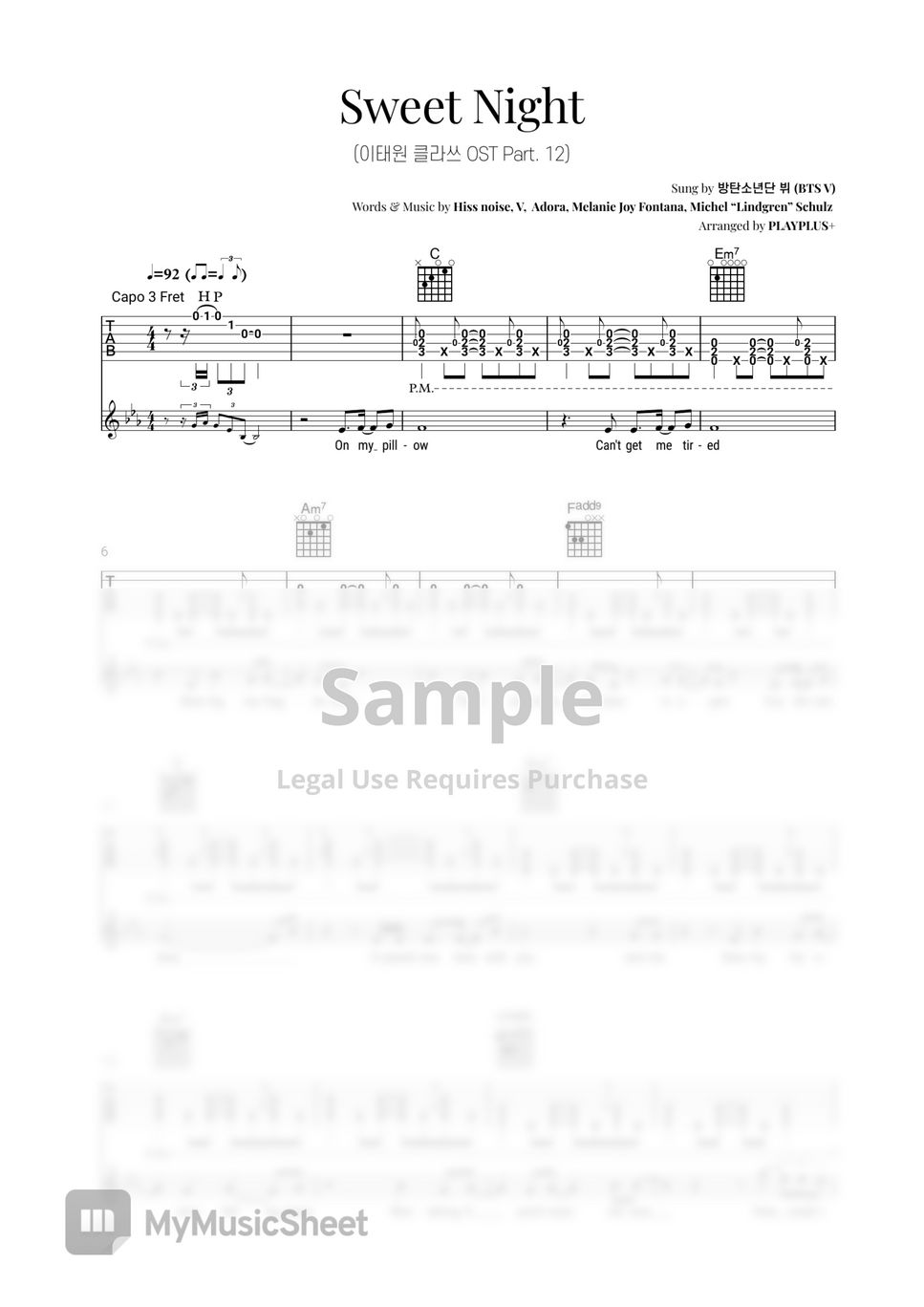 BTS V - Sweet Night (ItaewonClassOST) Sheet Music by playplus