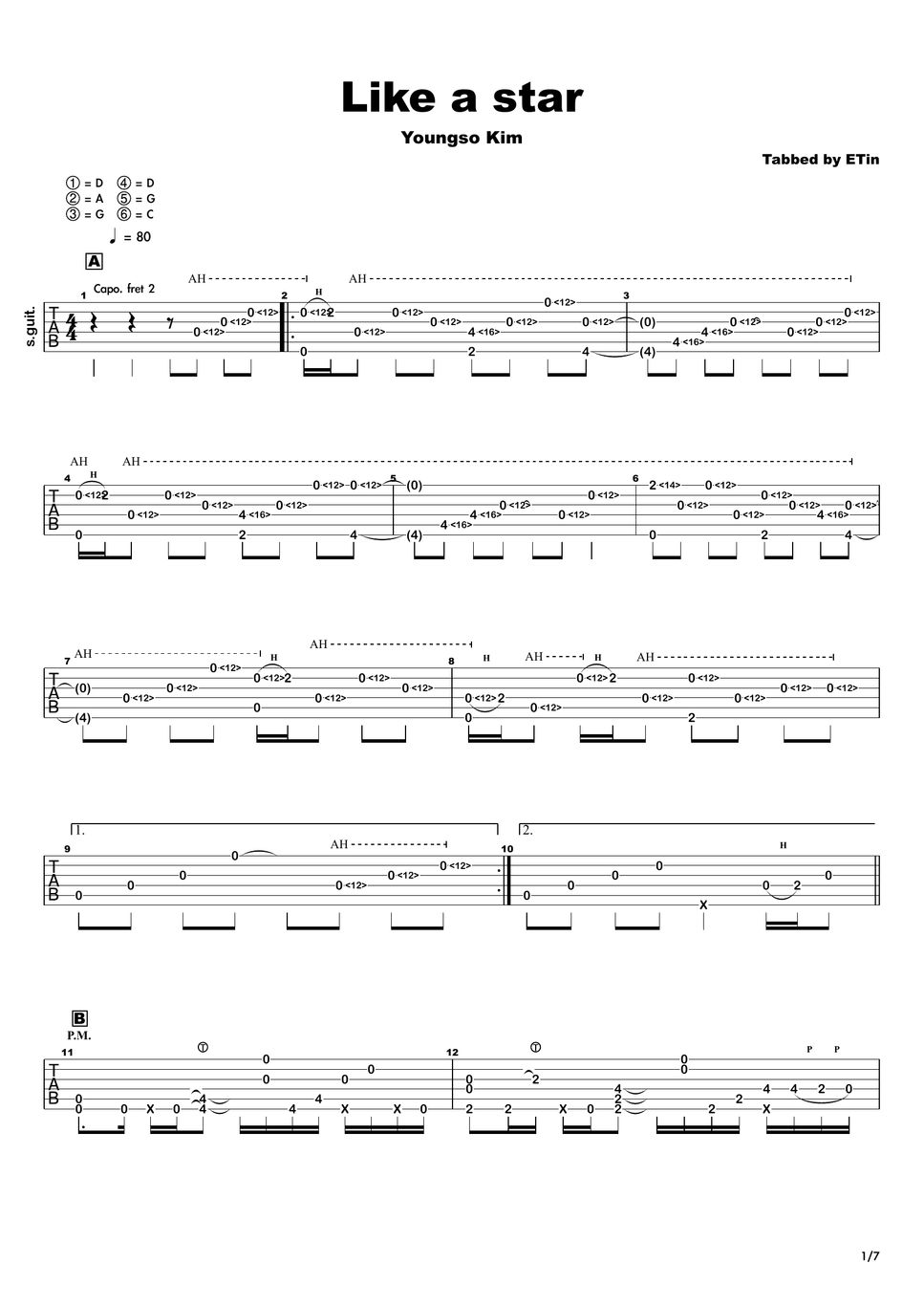 Kim Youngso - Like a star 악보
