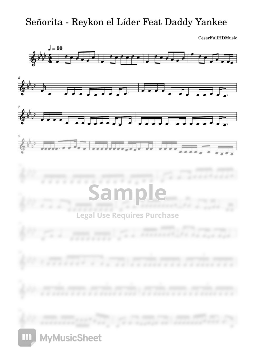 Reykon el Líder Feat Daddy Yankee - Señorita Spartito