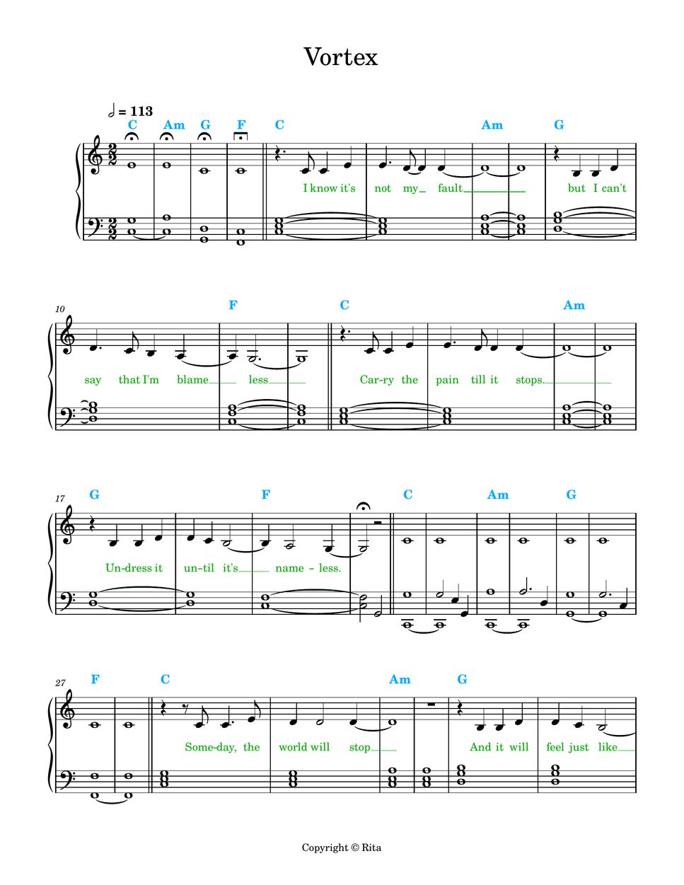 Lizzy McAlpine - Vortex (Easy version with lyrics and chords) शीट by Rita B