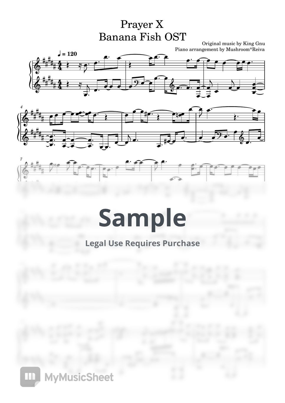 King Gnu - Prayer X Sheet Music by Mushroom