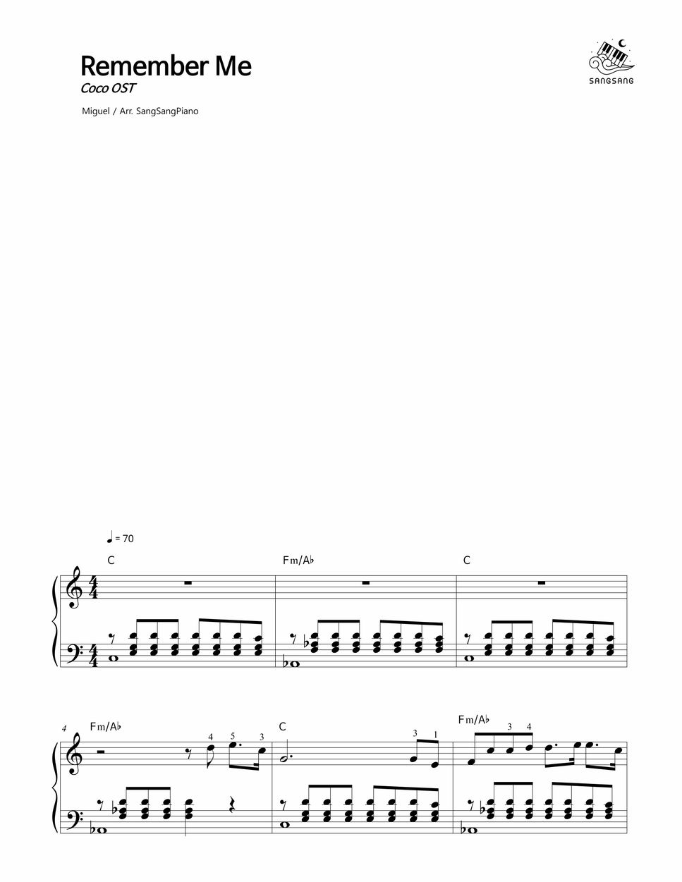 CoCo OST - Remember me Sheet by SangSangPiano