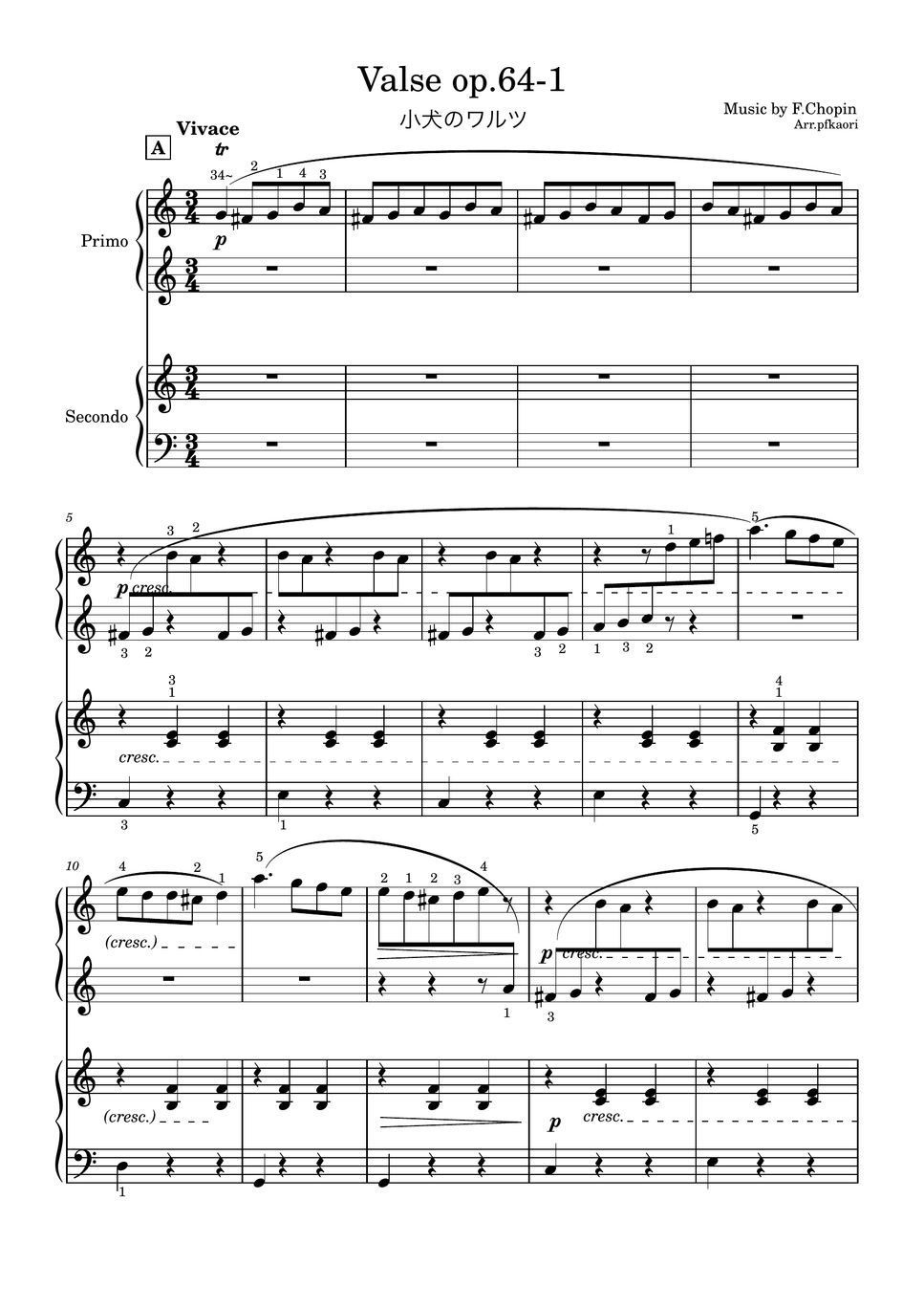 F.Chopin - Valse op.64-1 (Cdur・Piano 4hands beginner) Sheets by pfkaori