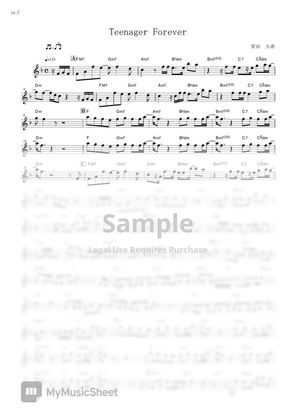 King Gnu - Teenager Forever (in C) 악보