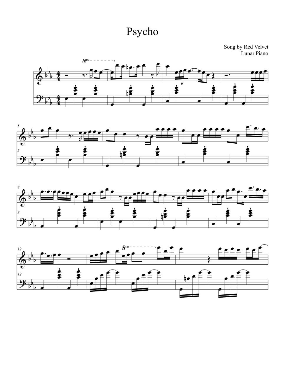 Red Velvet - Psycho Sheet by Lunar Piano