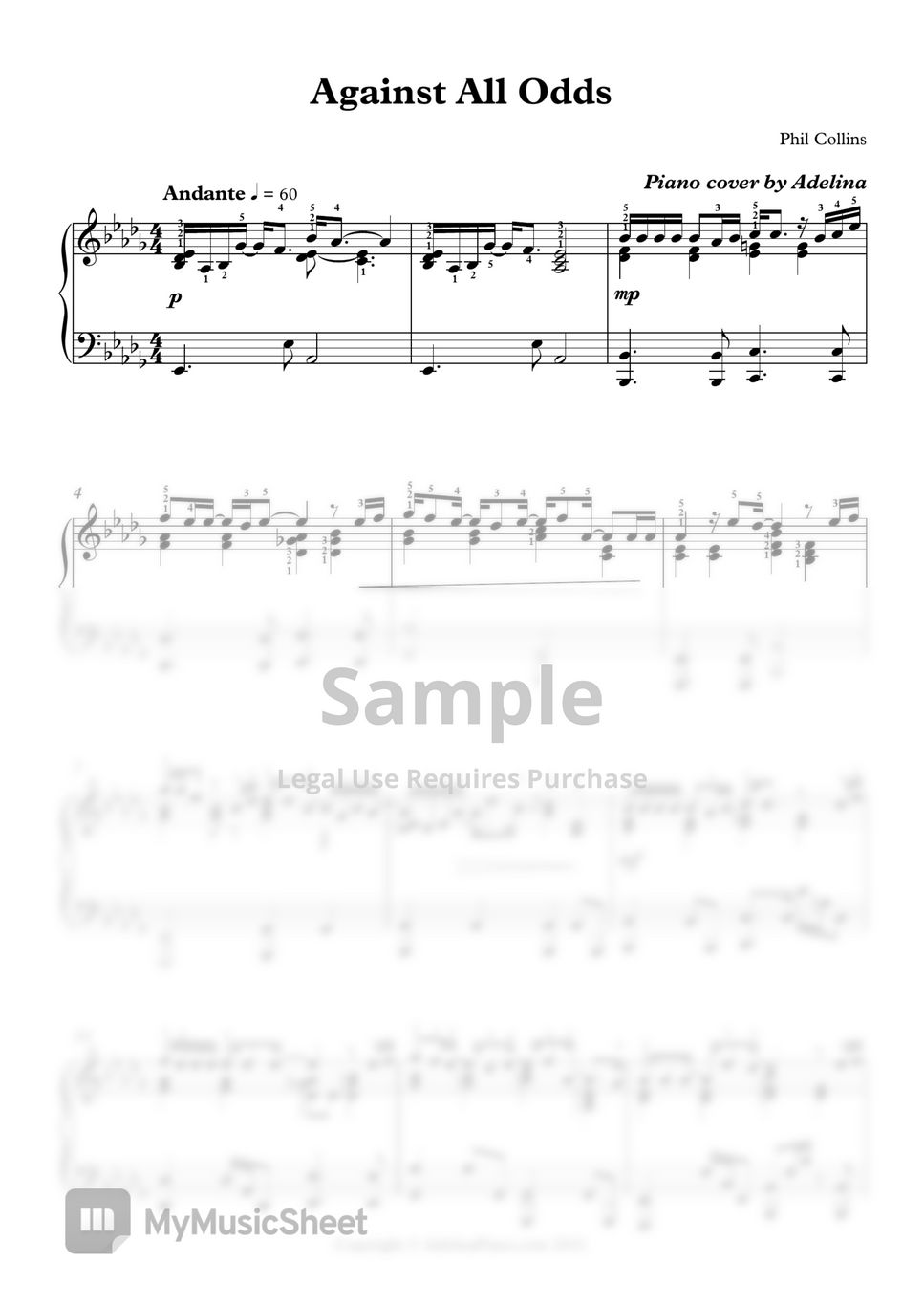 Phil Collins - Against All Odds Sheet by Adelina Piano