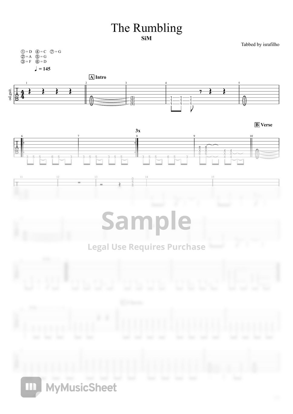 SiM - The Rumbling (7 String Guitar Version) Sheets by israfilho