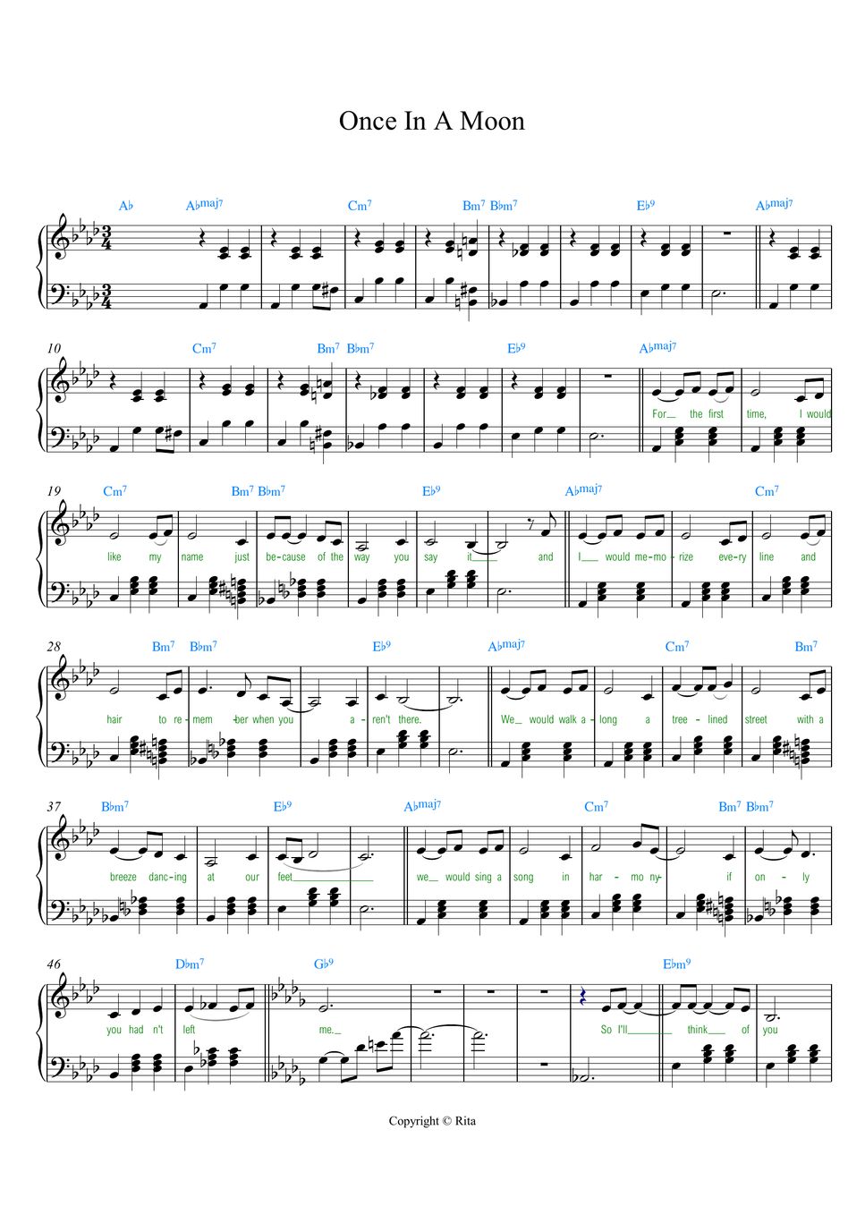 Sarah Kang - Once In A Moon (Hanni of NewJeans) (accurate) 악보 by Rita B