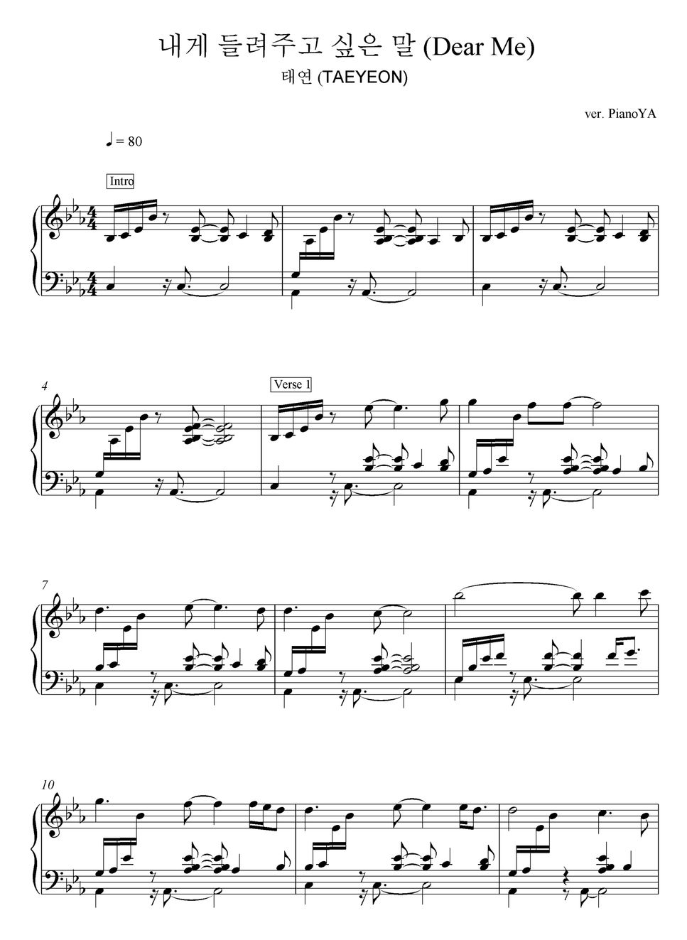 TAEYEON - Dear Me Sheet by PianoYA
