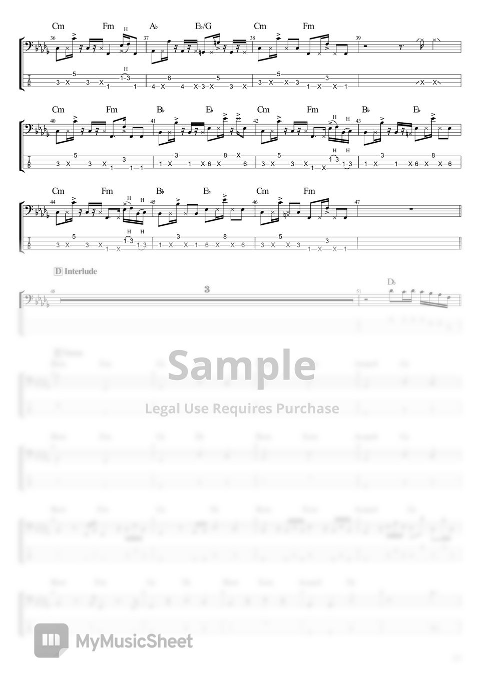 KERENMI - boy feat. asmi & imase (ベース Tab譜 4弦) TAB+1 Staff by T's bass score