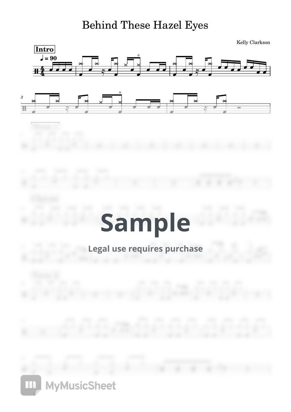 Kelly Clarkson - Behind These Hazel Eyes (Drum) Sheet Music by Buu Music