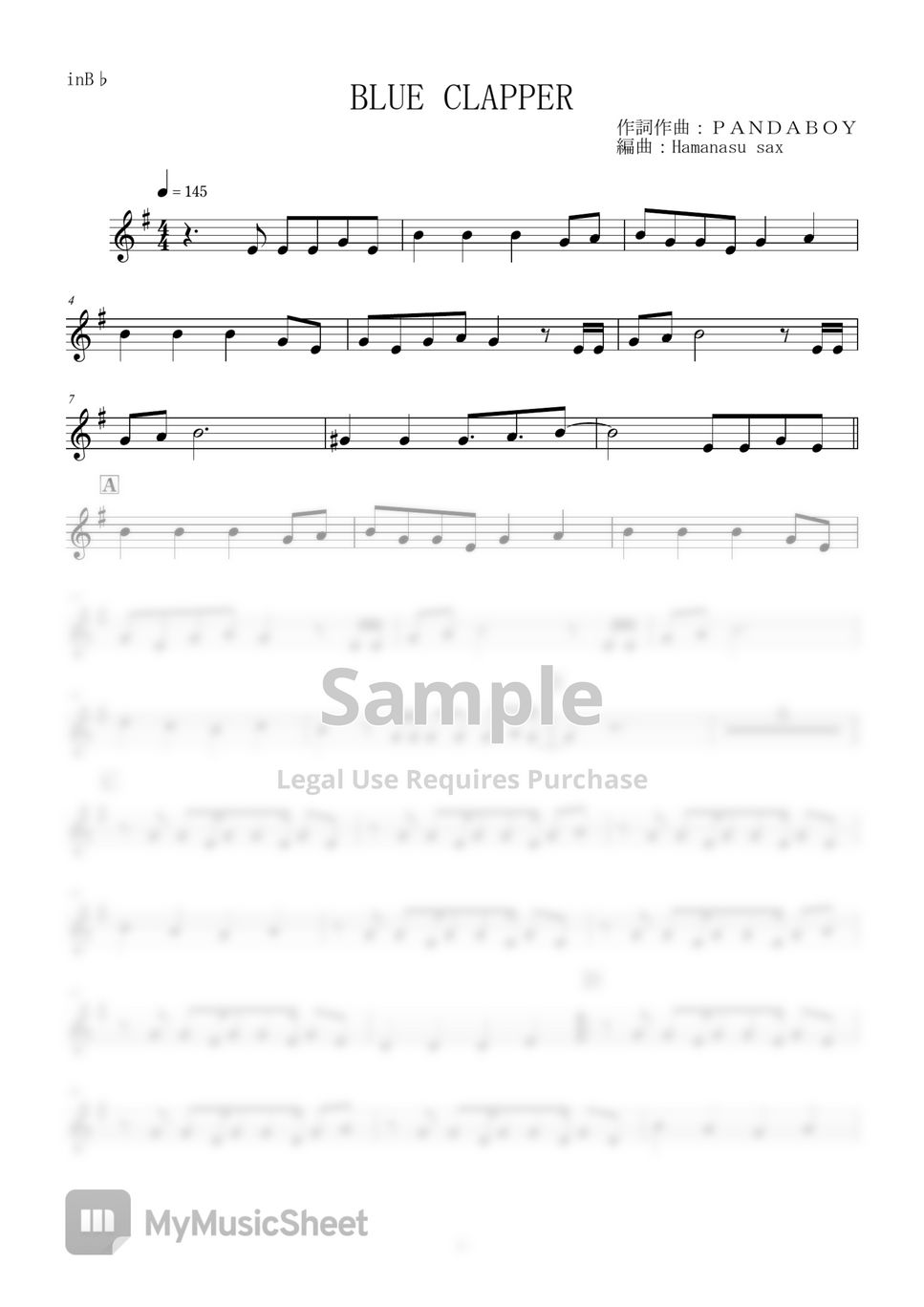 Hololive - BLUE CLAPPER (inB♭) 악보 by Hamanasu sax