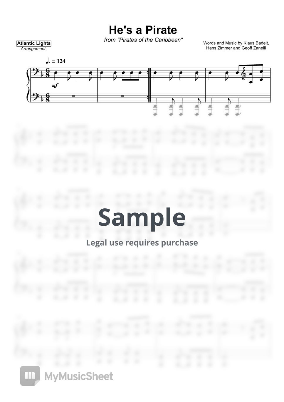 Pirates of the Caribbean - He's a Pirate Sheet Music by Atlantic Lights