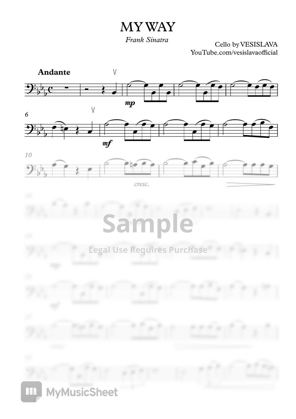 Frank Sinatra MY WAY CELLO Sheets