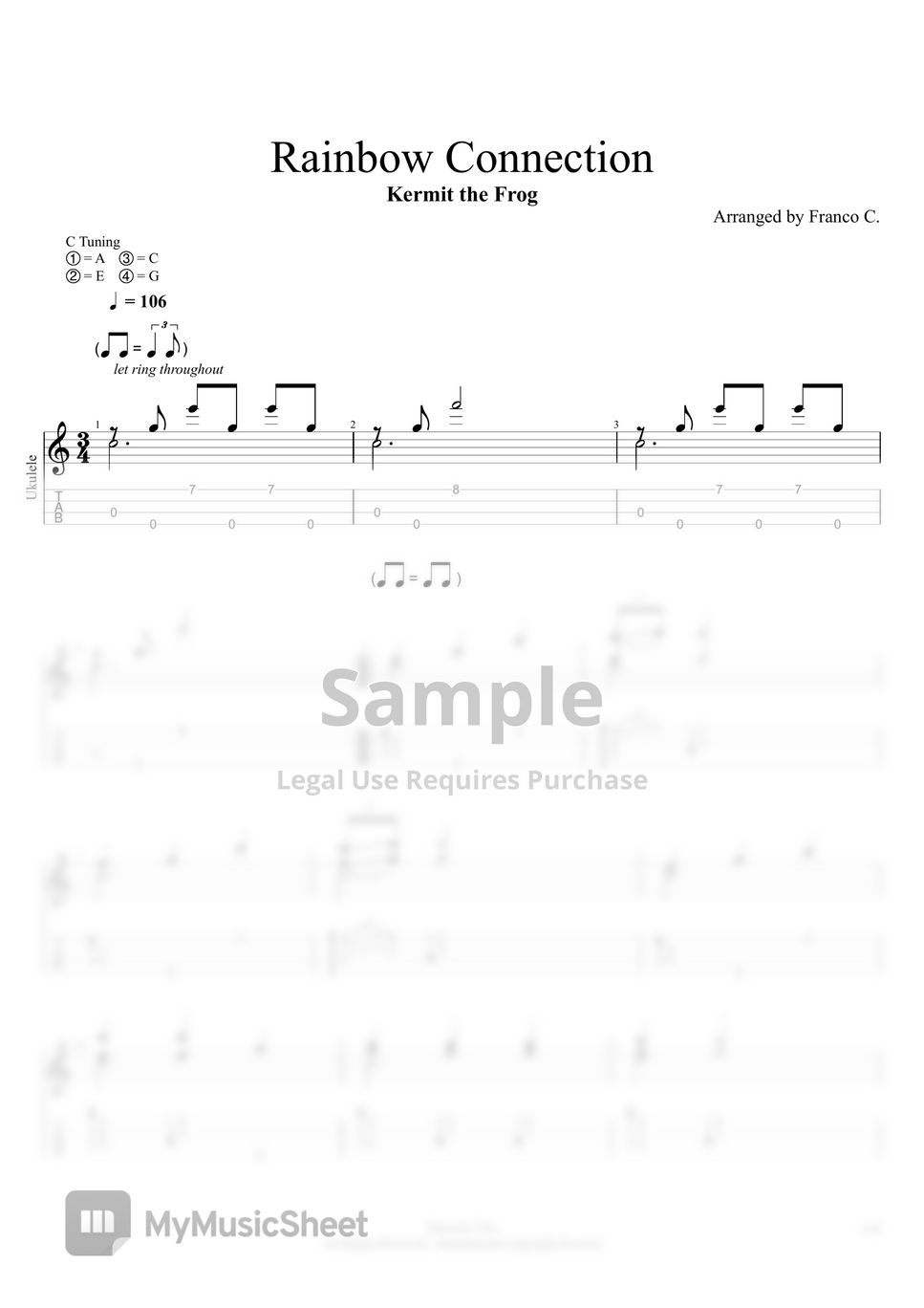 Rainbow Connection Tab + 단선 악보 by Franco C