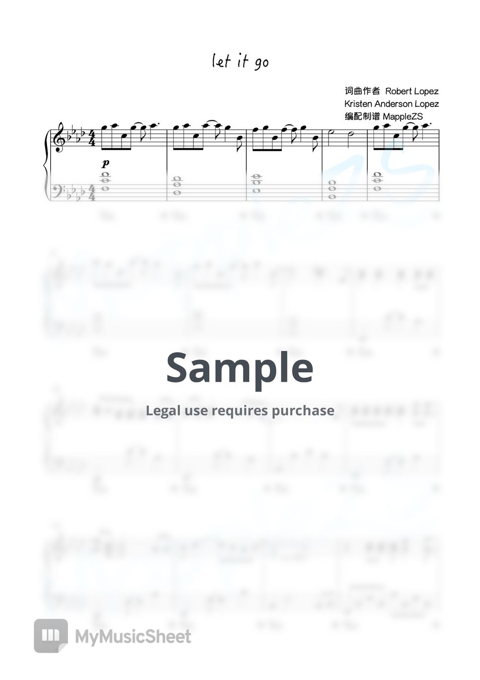 Idina Menzel - let it go 乐谱 by MappleZS