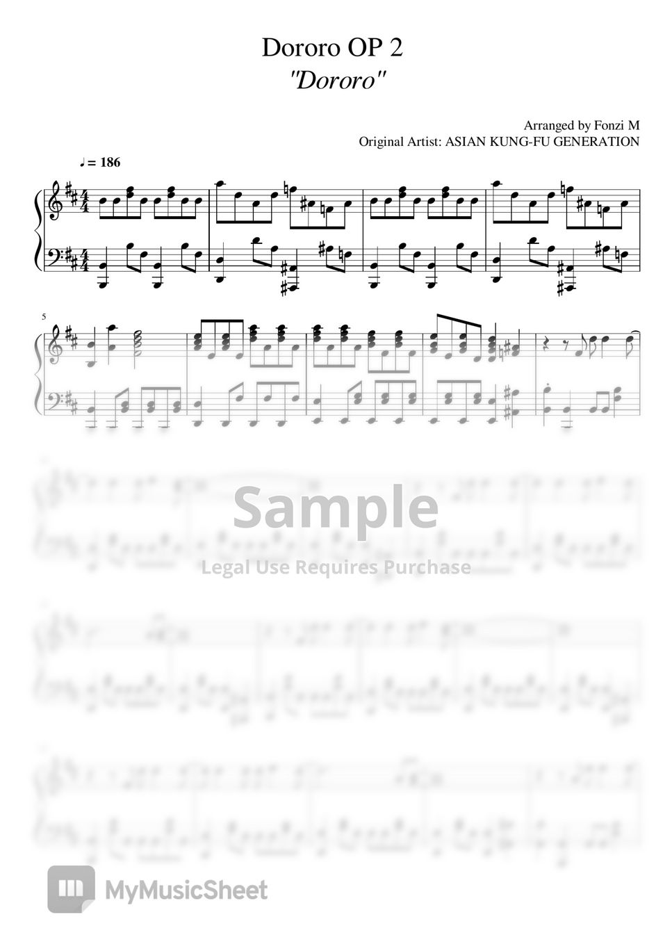 ASIAN KUNG-FU GENERATION - Dororo OP 2 - "Dororo" 악보 by Fonzi M