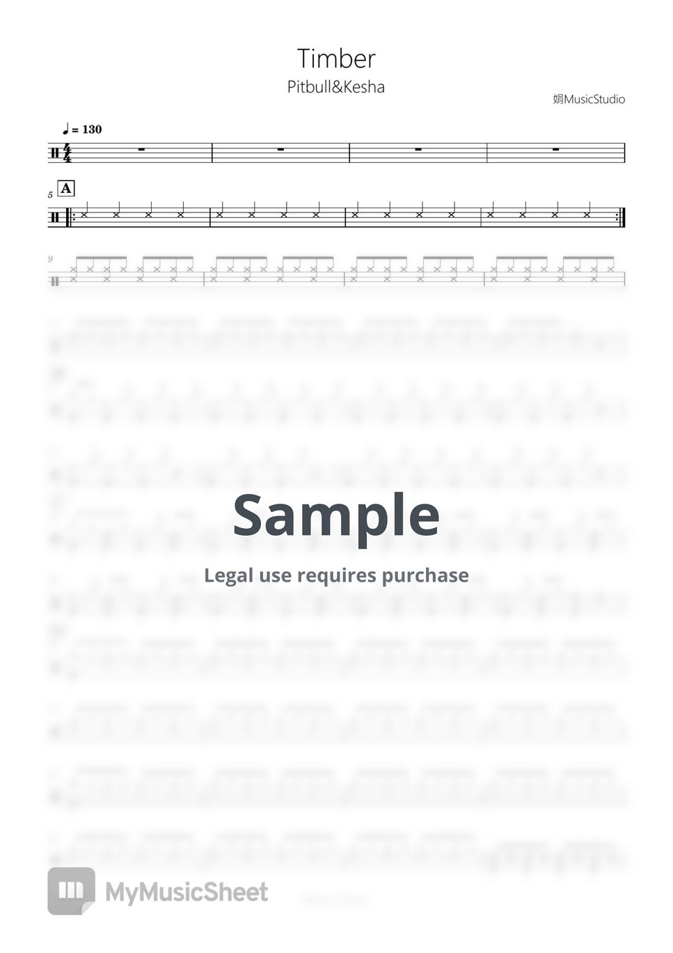 Pitbull&Kesha - Timber Sheet Music by 娟姐