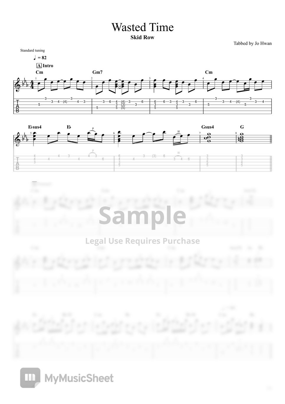 Skid Row - Wasted Time Tab + 1staff by Jo Hwan