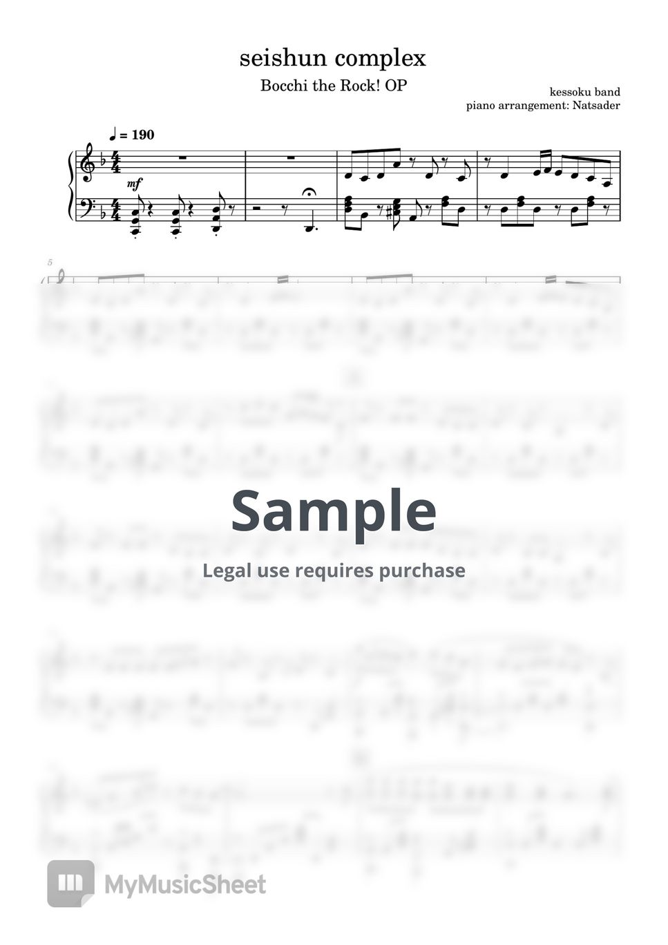 kessoku band - seishun complex (Bocchi the Rock! OP) Sheet Music by Natsader