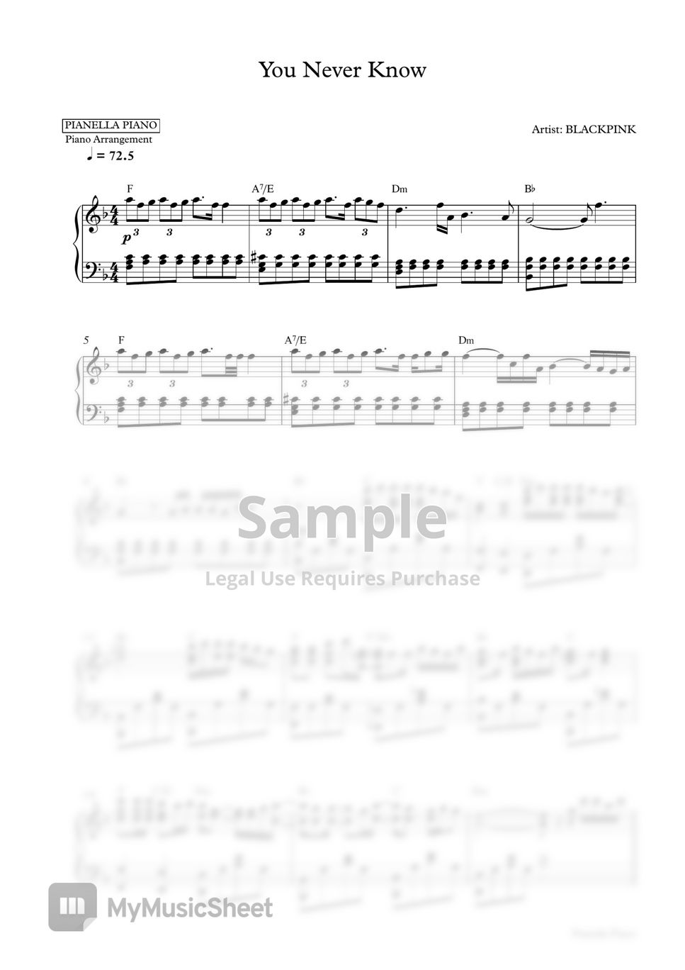 BLACKPINK - You Never Know (Piano Sheet) 악보 by Pianella Piano