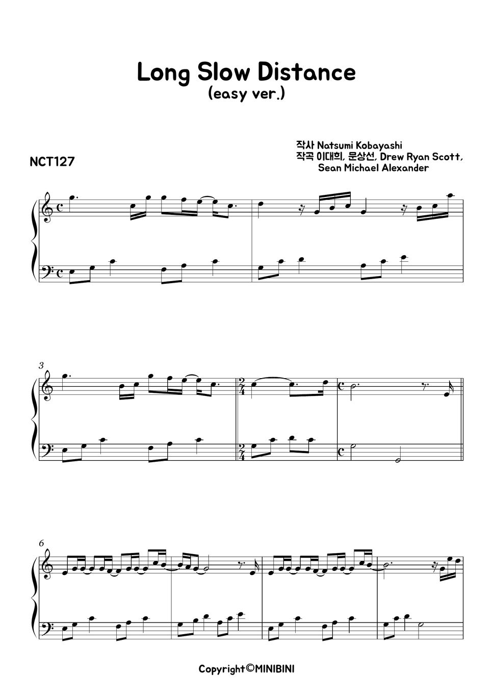 NCT 127 - Long Slow Distance [Easy Version] Sheet