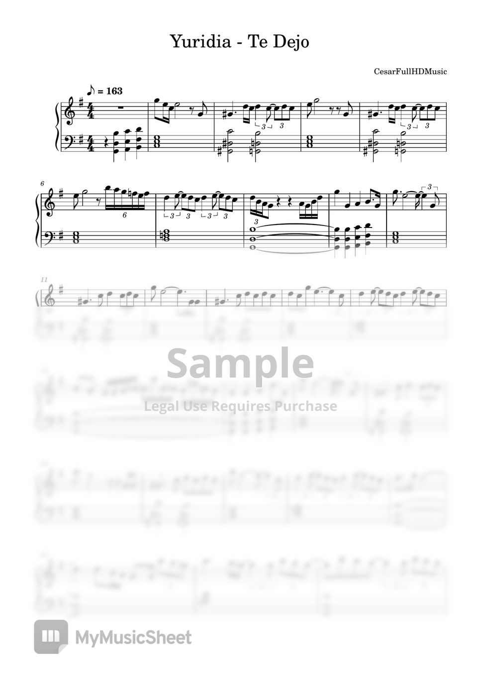 Yuridia - Te Dejo Sheets