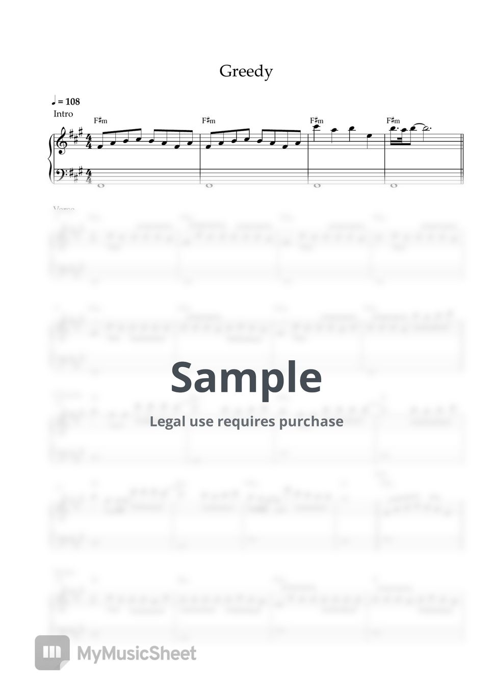 Tata McRae - greedy (EASY PIANO SHEET) Sheets by Pianella Piano