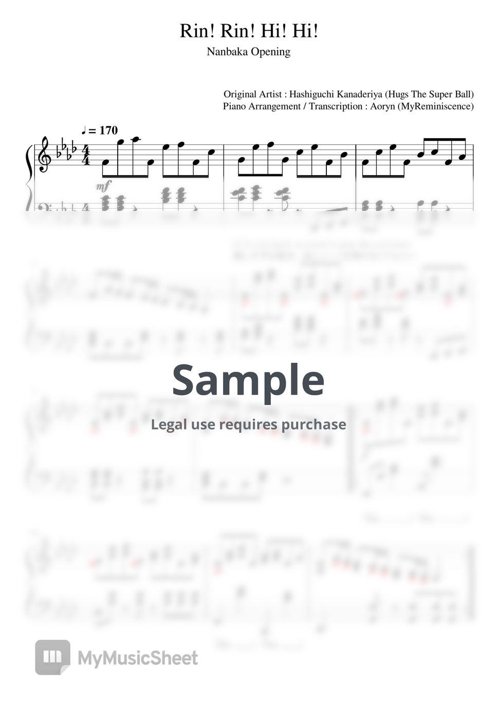 Hashiguchi Kanaderiya (Hugs the Super Ball) - Rin! Rin! Hi! Hi! (Nanbaka Opening) Sheets by ...