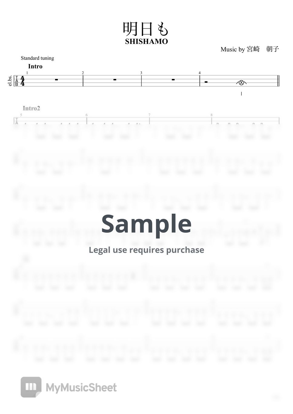 SHISHAMO - 明日も (BASS TAS) Sheet Music by tabスコア