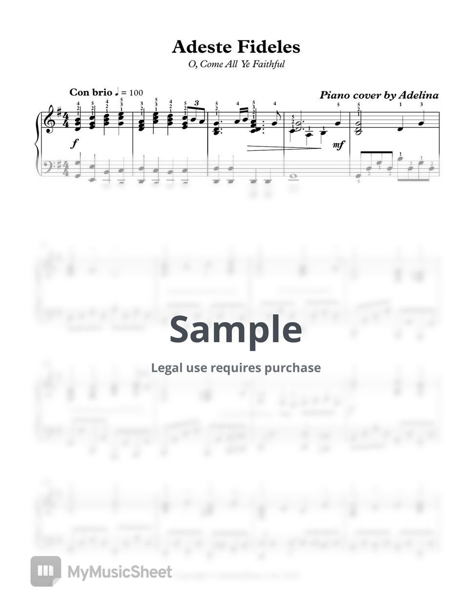 Christmas Song - Adeste Fidelis Sheets by Adelina Piano