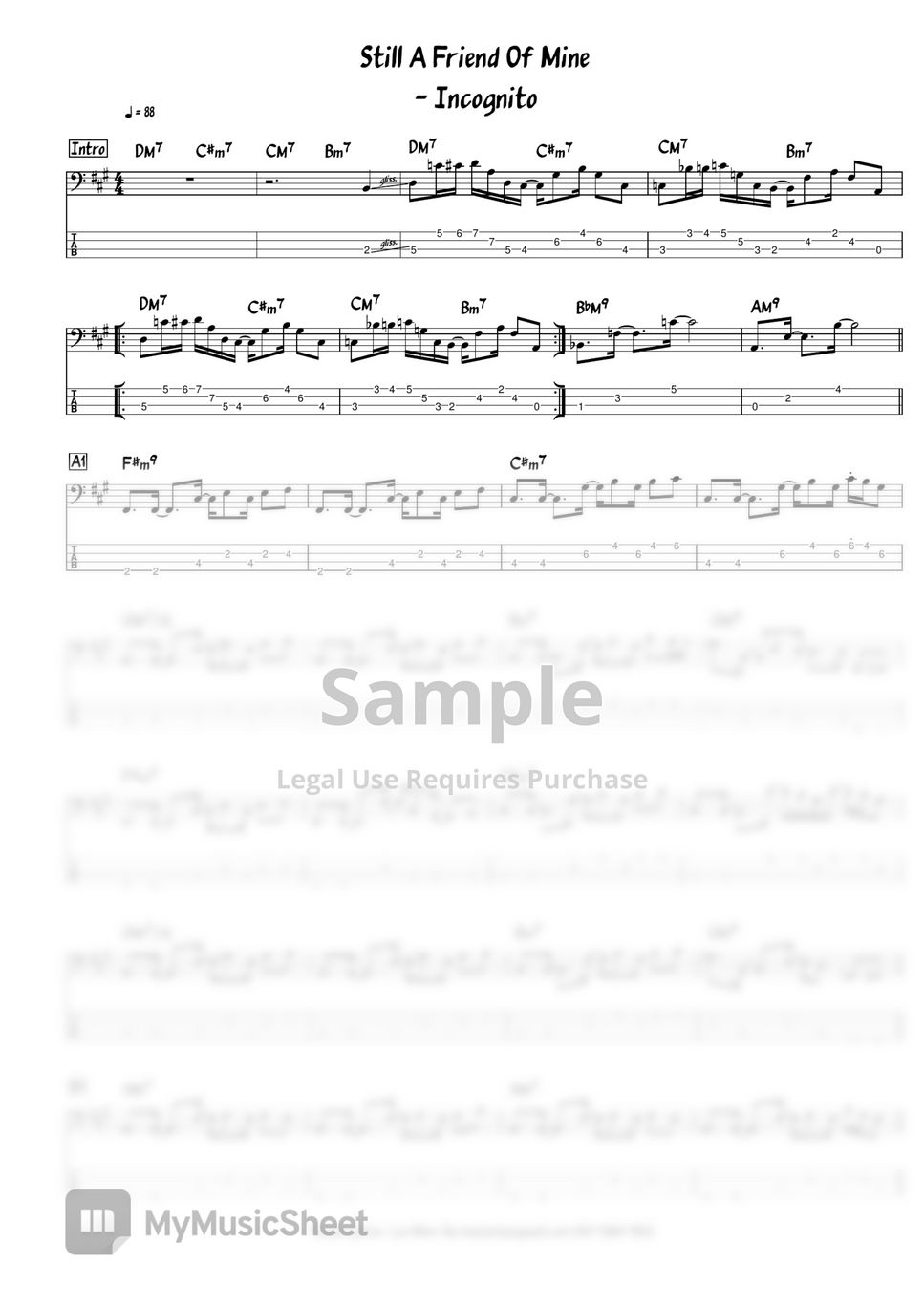 Incognito - Still a Friend Of Mine (베이스 악보입니다.) TAB+1 Staff by 이원재
