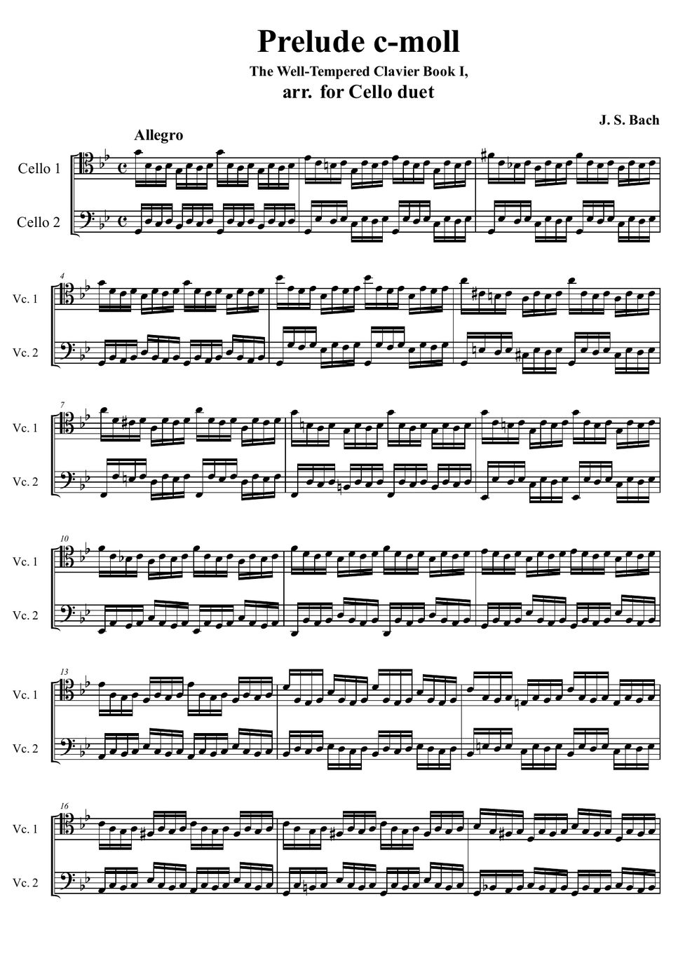 J. S. Bach - Prelude II c-moll from The Well-Tempered Clavier Book I (arr. for Cello Duet) Sheet ...