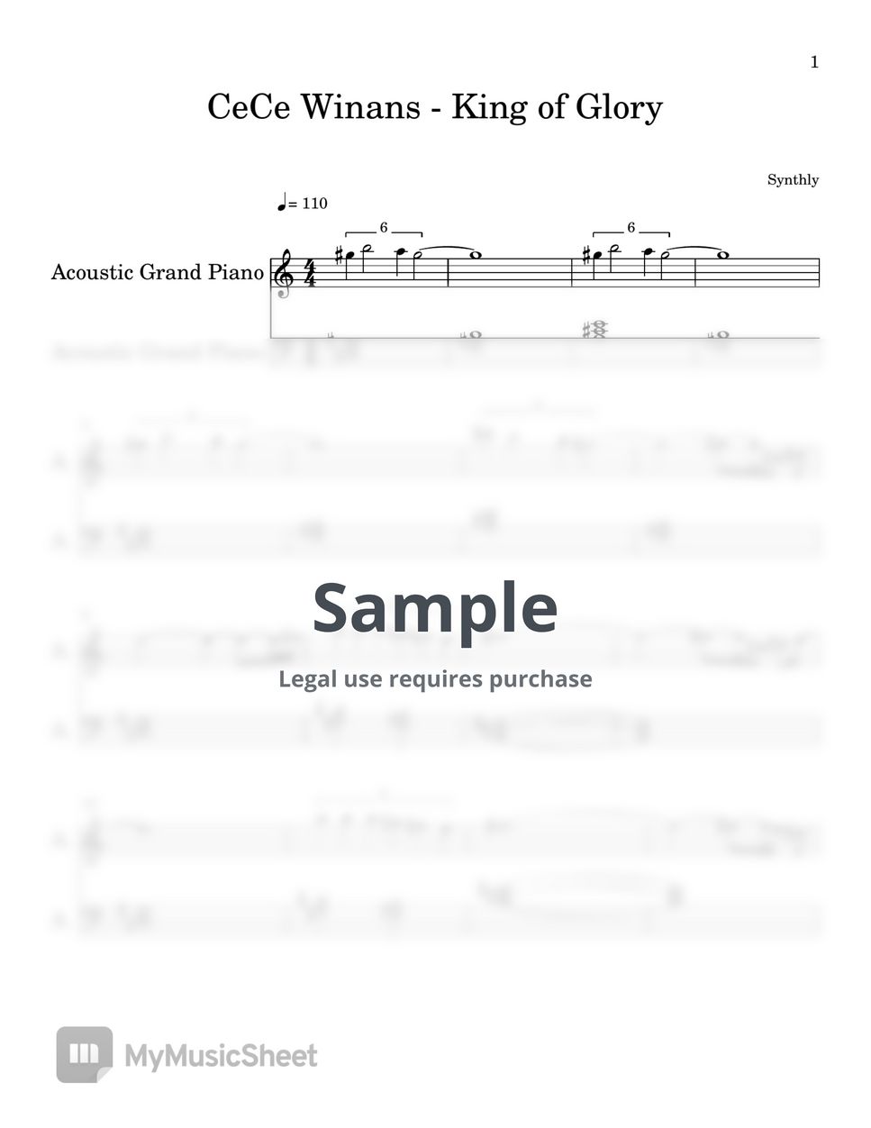 CeCe Winans - King of Glory (EASY PIANO SHEET) 악보 by Synthly