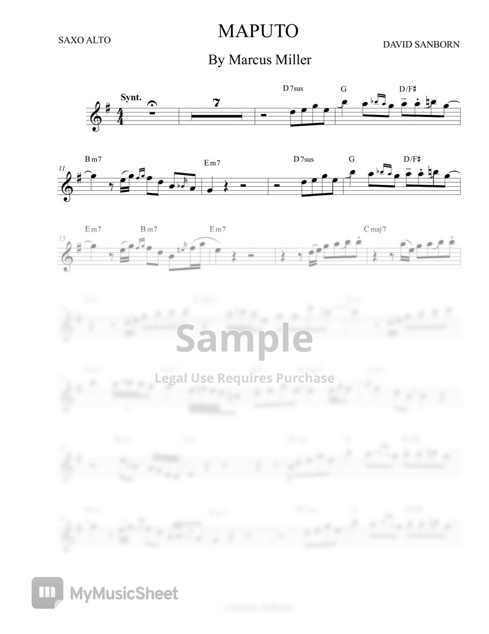 David Sanborn - Maputo (Alto Sax) Sheets by Ismael Dorado