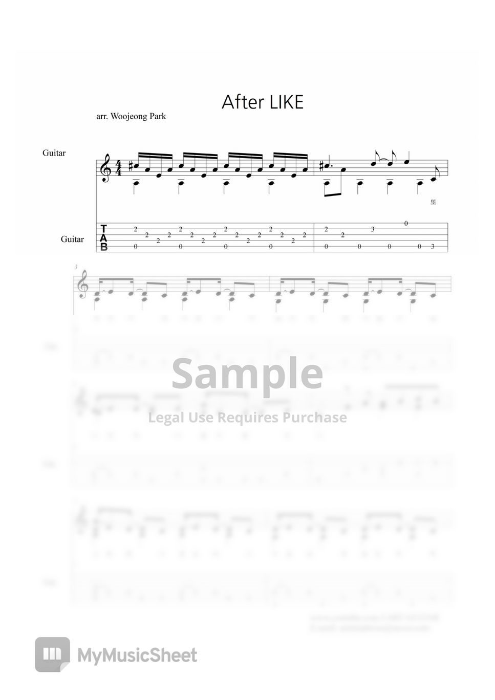 아이브 - After LIKE (기타 타브 악보) Sheet Music by 박우정